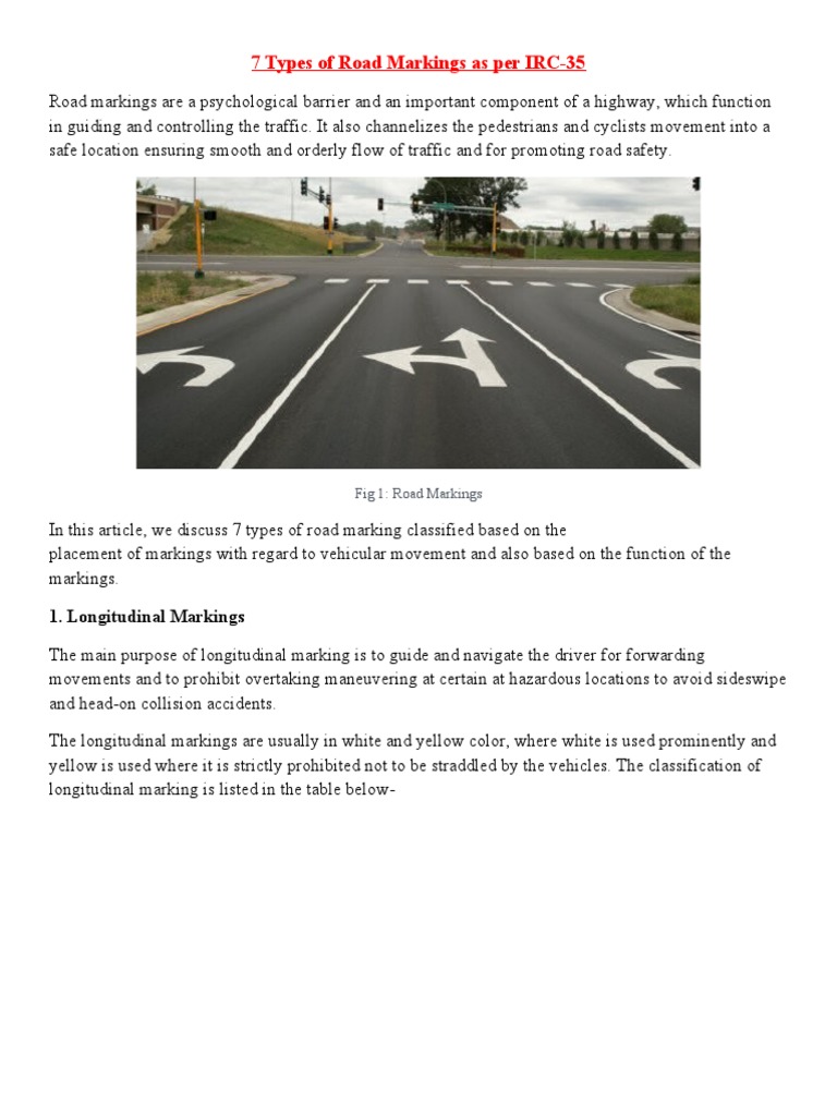 7 TYPES OF ROAD MARKINGS As Per IRC | PDF | Traffic | Road