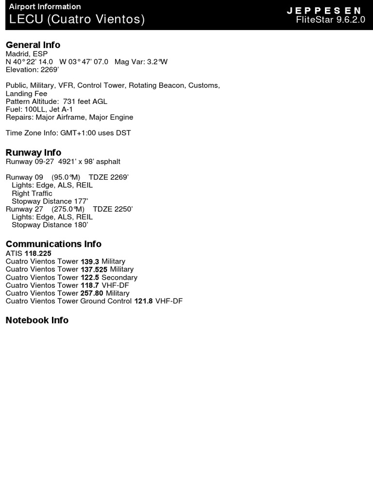 LECU (Cuatro Vientos) : General Info | PDF | Runway | Aviation