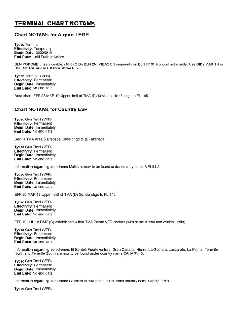 LEGR Airport Chart NOTAMs Summary | PDF | Air Traffic Control | Runway