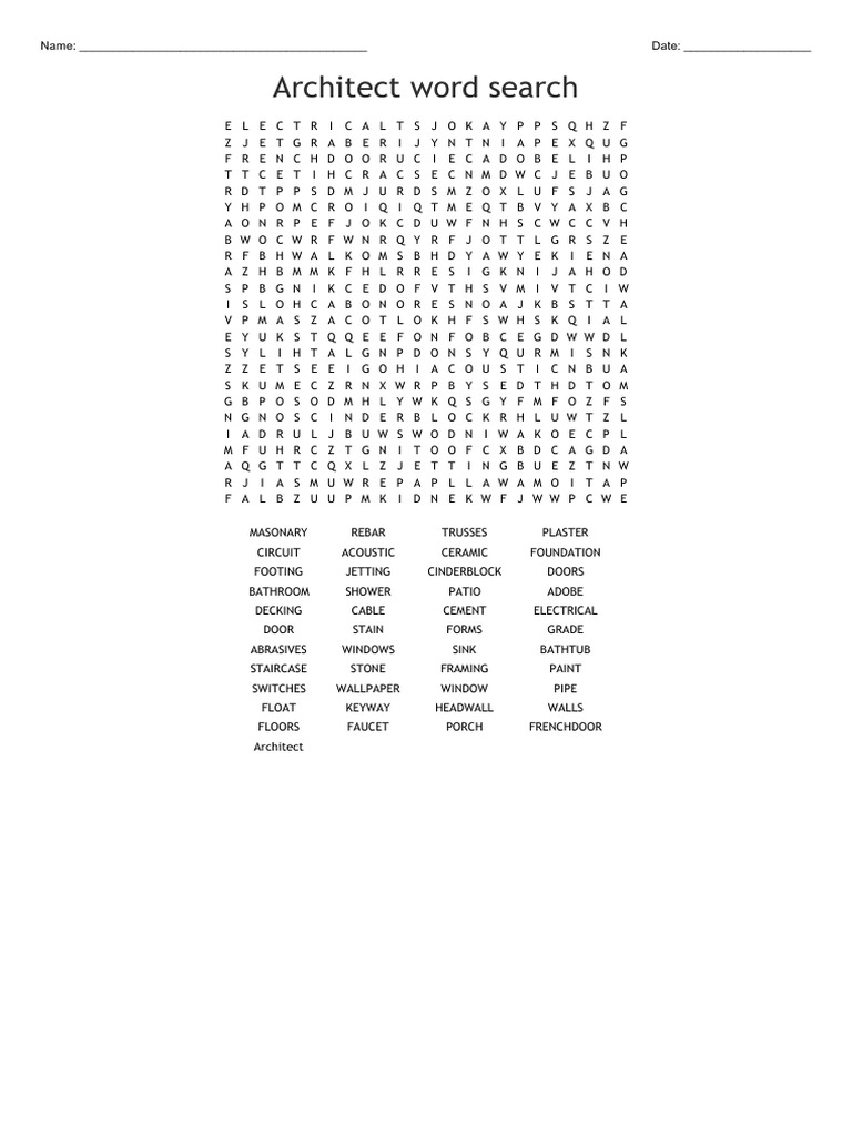 Architect Word Search PDF | PDF | Components | Buildings And Structures