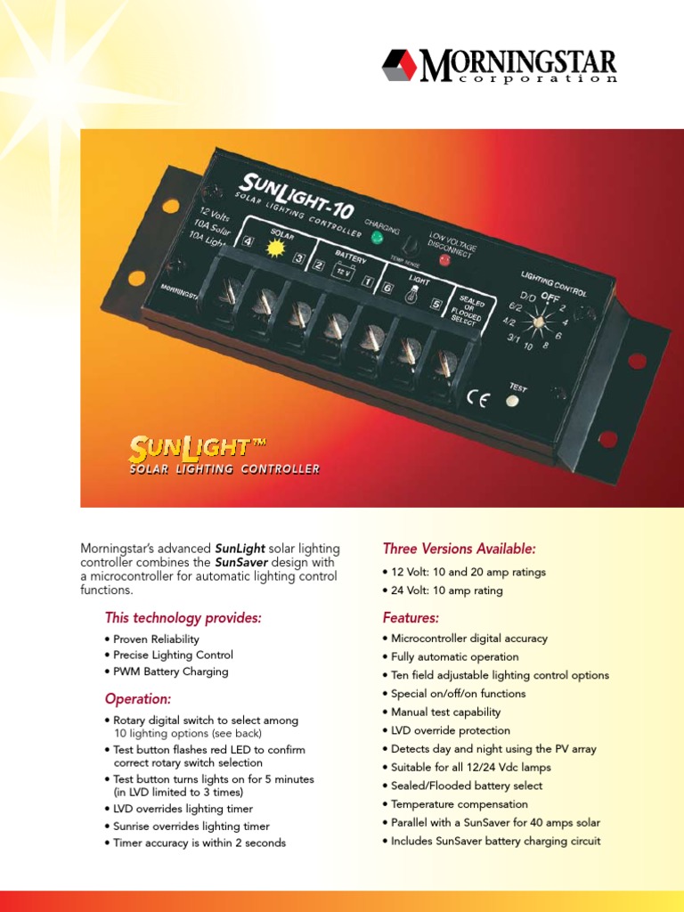 SunLight Data Sheet PDF | PDF | Battery Charger | Switch