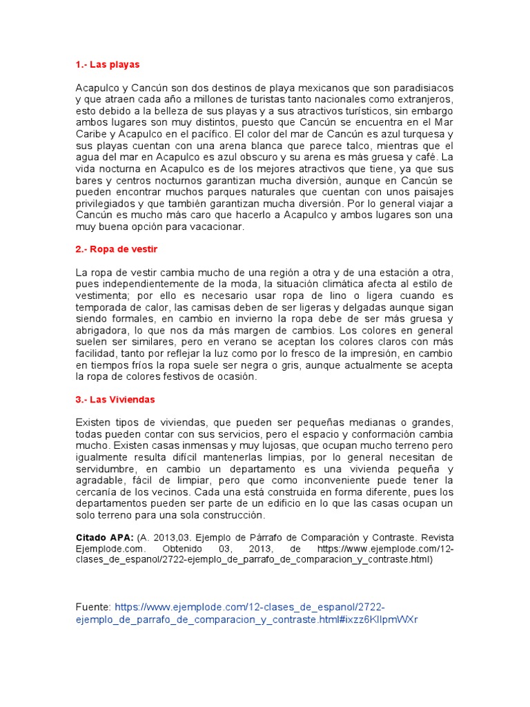 Ejemplos de Párrafo de Comparación y Contraste | PDF | Ropa | Naturaleza