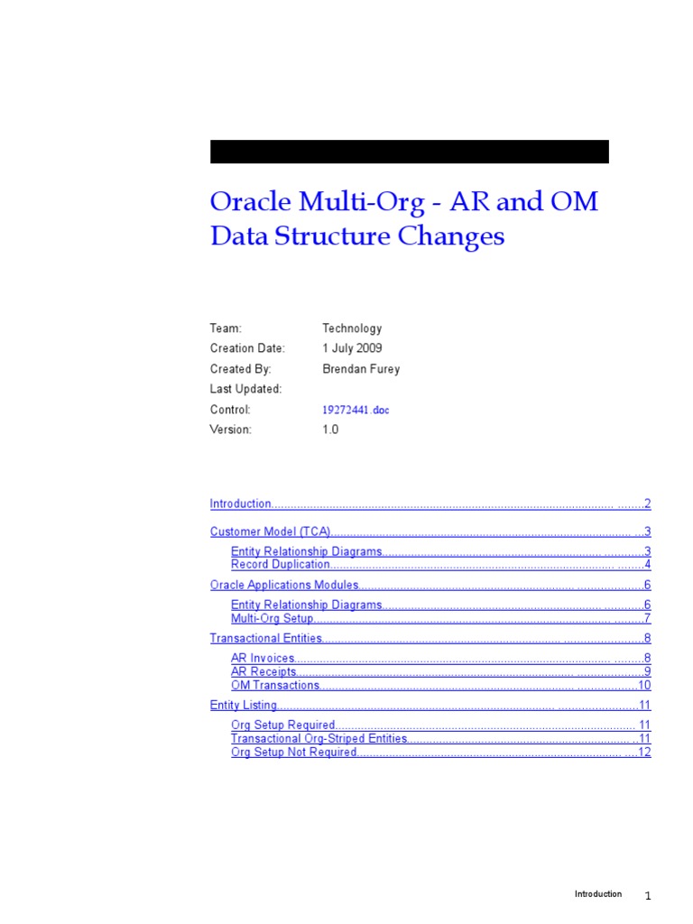 Oracle MultiOrg AR and OM Data Structure Changes | PDF | Invoice | Receipt