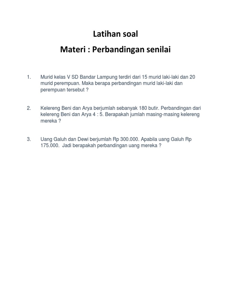 Latihan Soal Perbandingan Senilai PDF | PDF
