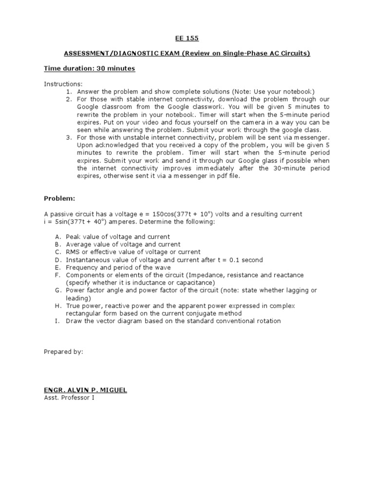 EE 155 Assessment (Diagnostic) Exam | PDF | Teaching Methods ...
