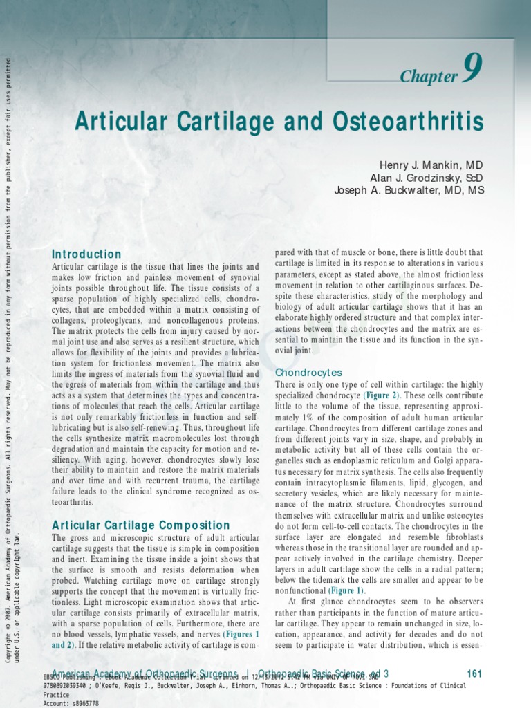 Articular Cartilage and Osteoarthritis: Henry J. Mankin, MD Alan J ...