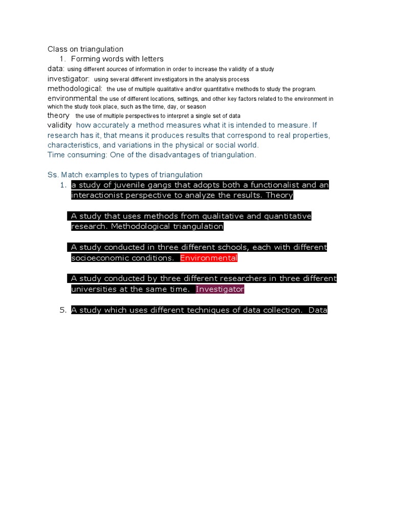 Class On Triangulation 1. Forming Words With Letters Data: Investigator ...