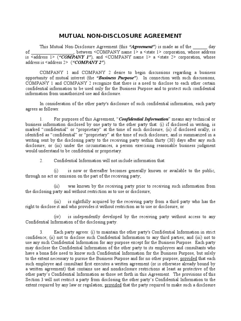 Generic Mutual NDA | PDF | Non Disclosure Agreement | Confidentiality