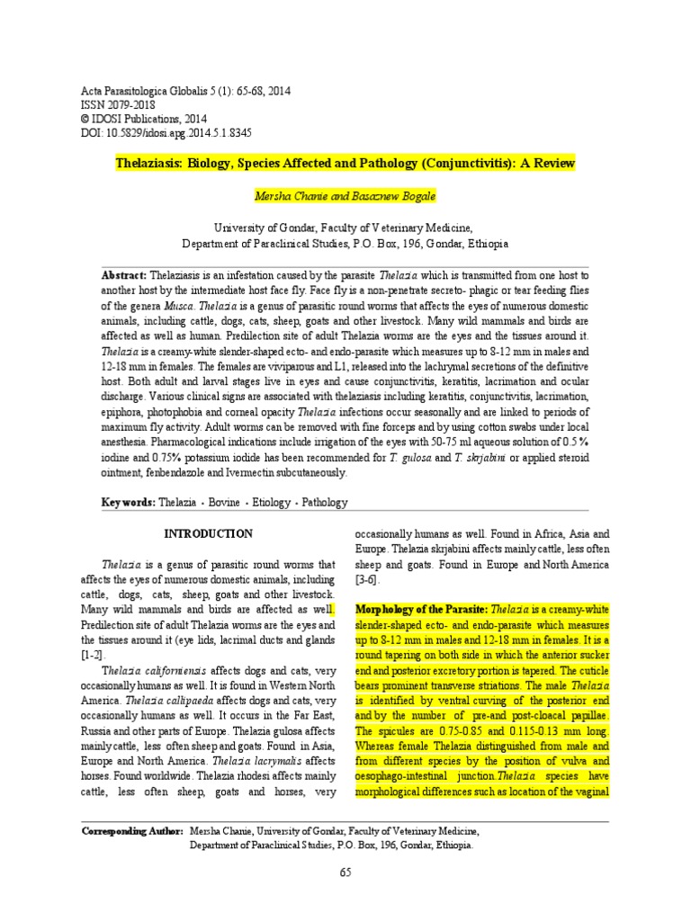 Thelaziasis: Biology, Species Affected and Pathology (Conjunctivitis ...