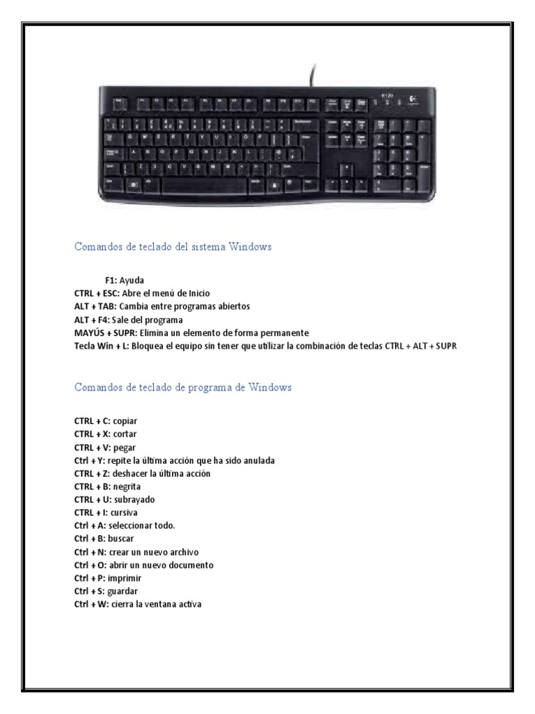 Comandos de Teclado Del Sistema Windows | PDF | Ventana (informática ...