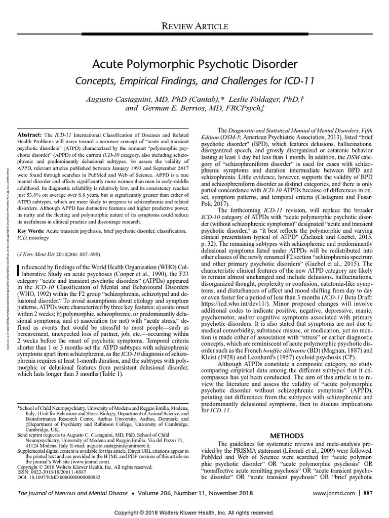 Acute Polymorphic Psychotic Disorder | PDF | Schizophrenia | Psychosis
