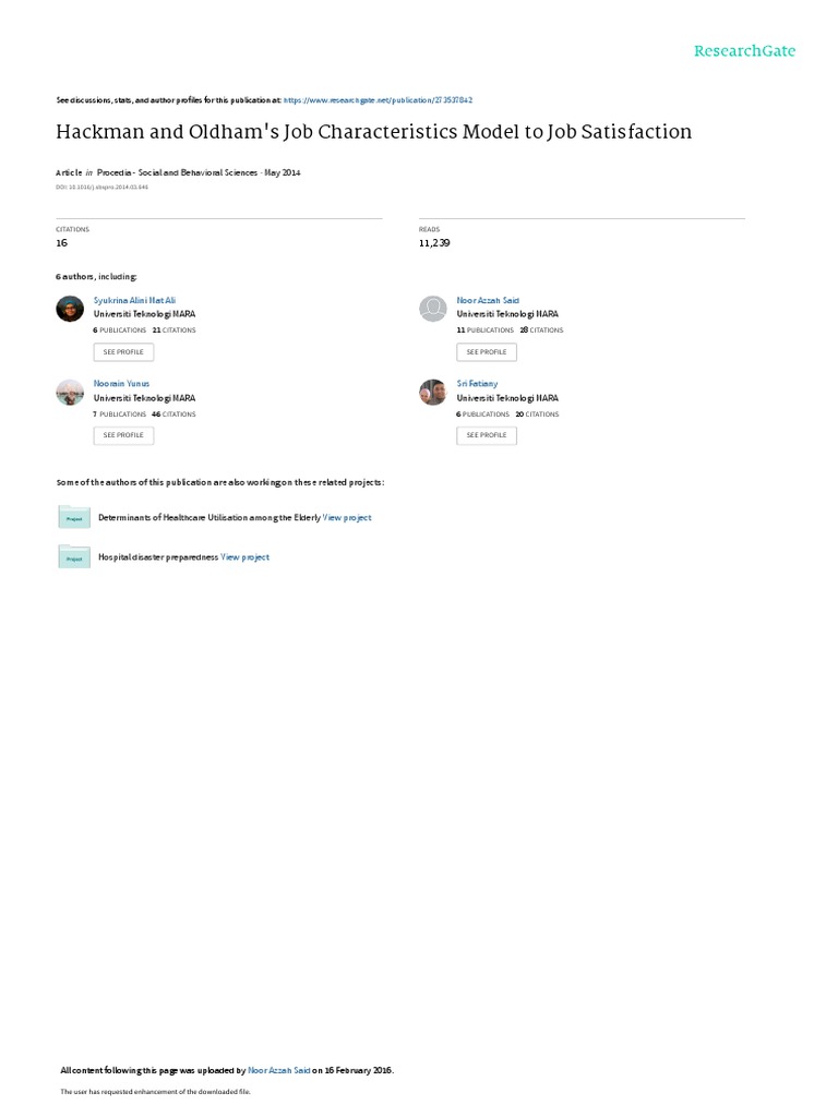 Hackman and Oldhams Job Characteristics Model To | PDF | Job ...