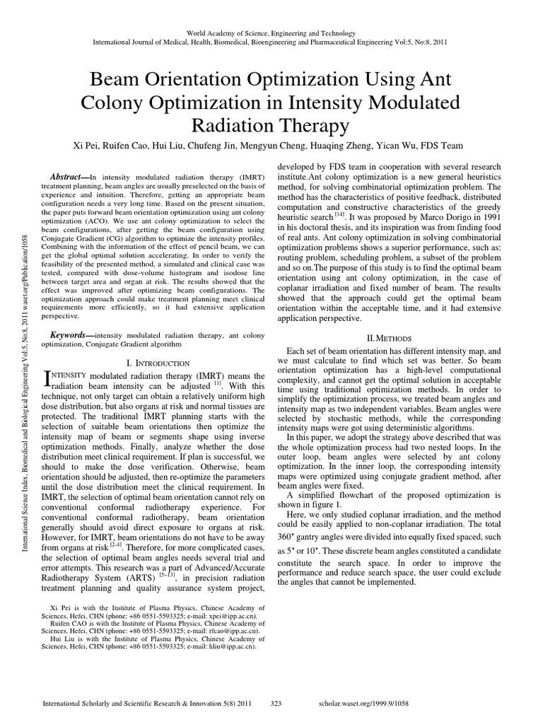 Beam Orientation Optimization Using Ant Colony Optimization in Intensity Modulated Radiation ...