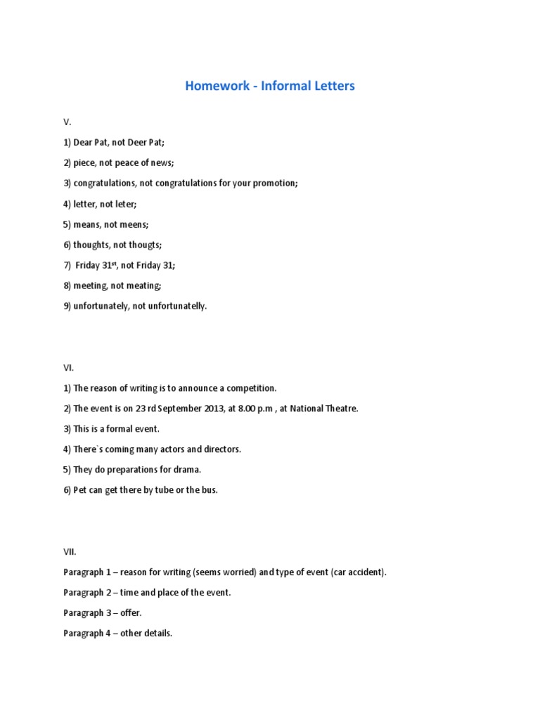 HOMEWORK - Informal Letters | PDF