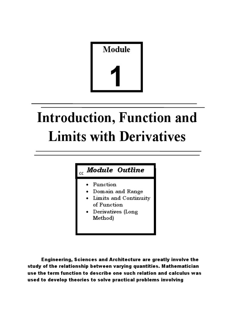 Introduction, Function and Limits With Derivatives: Module Outline | PDF | Calculus | Derivative