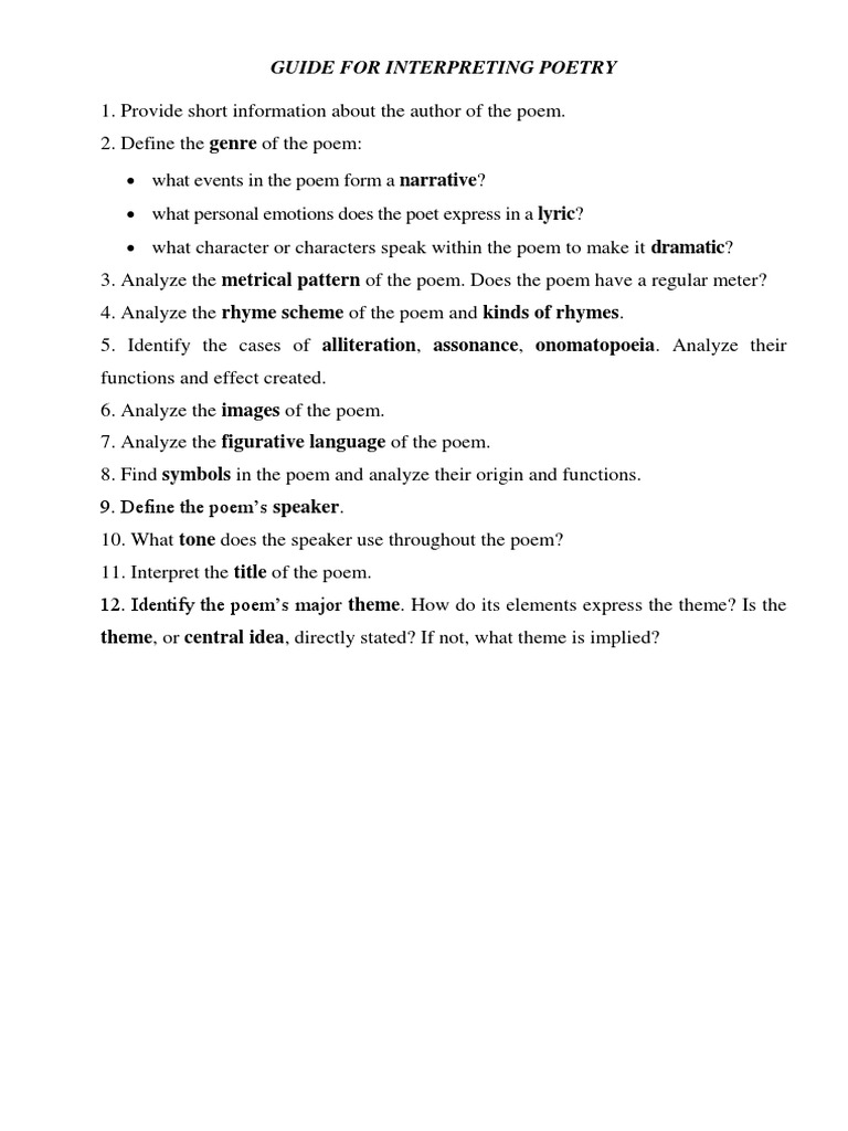 Guide For Interpreting Poetry | PDF