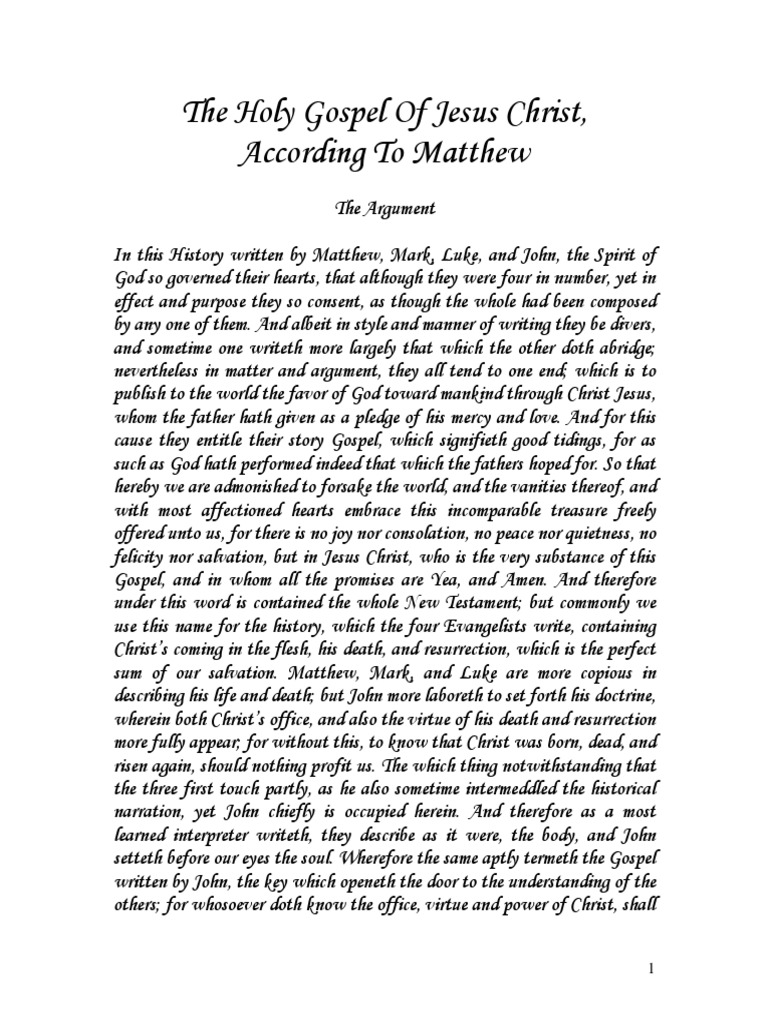 The Holy Gospel of Jesus Christ, According To Matthew | PDF | New ...