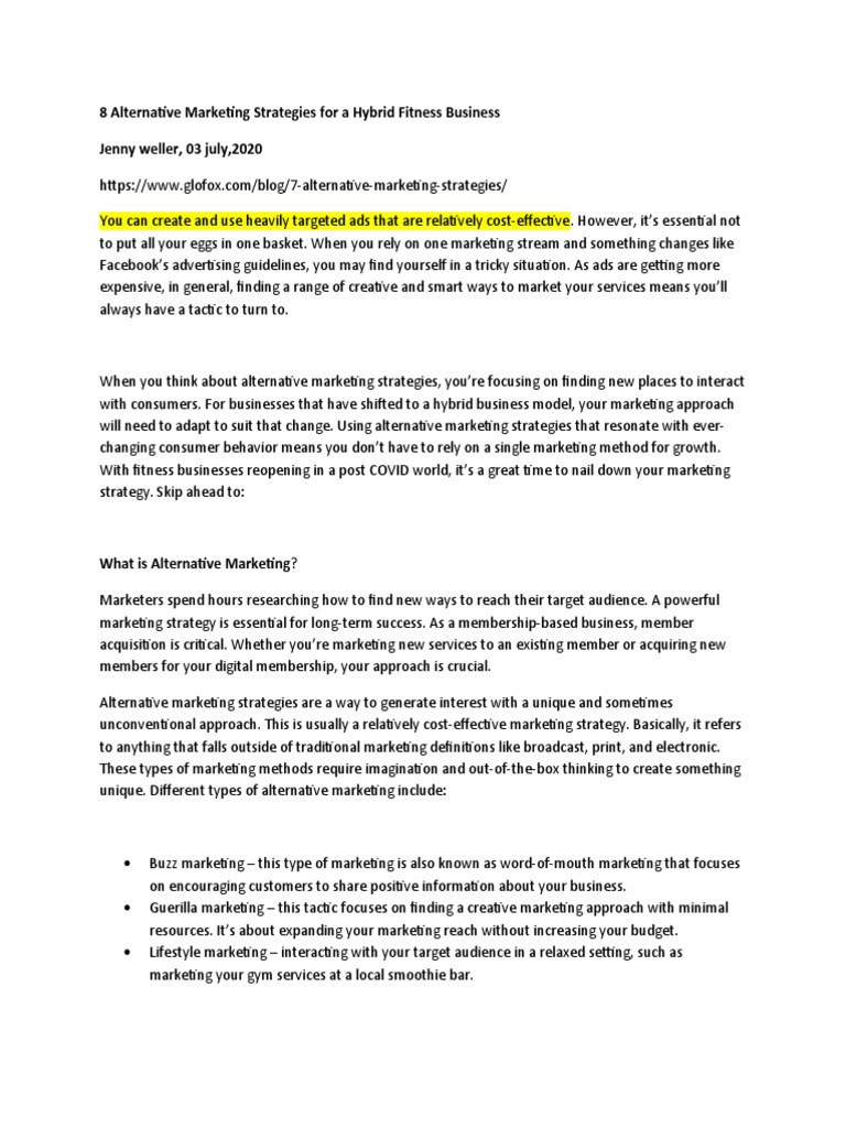 8 Alternative Marketing Strategies For A Hybrid Fitness Business Jenny ...