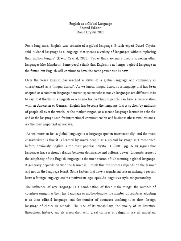 English as a Global Language Overview | PDF | First Language | English ...