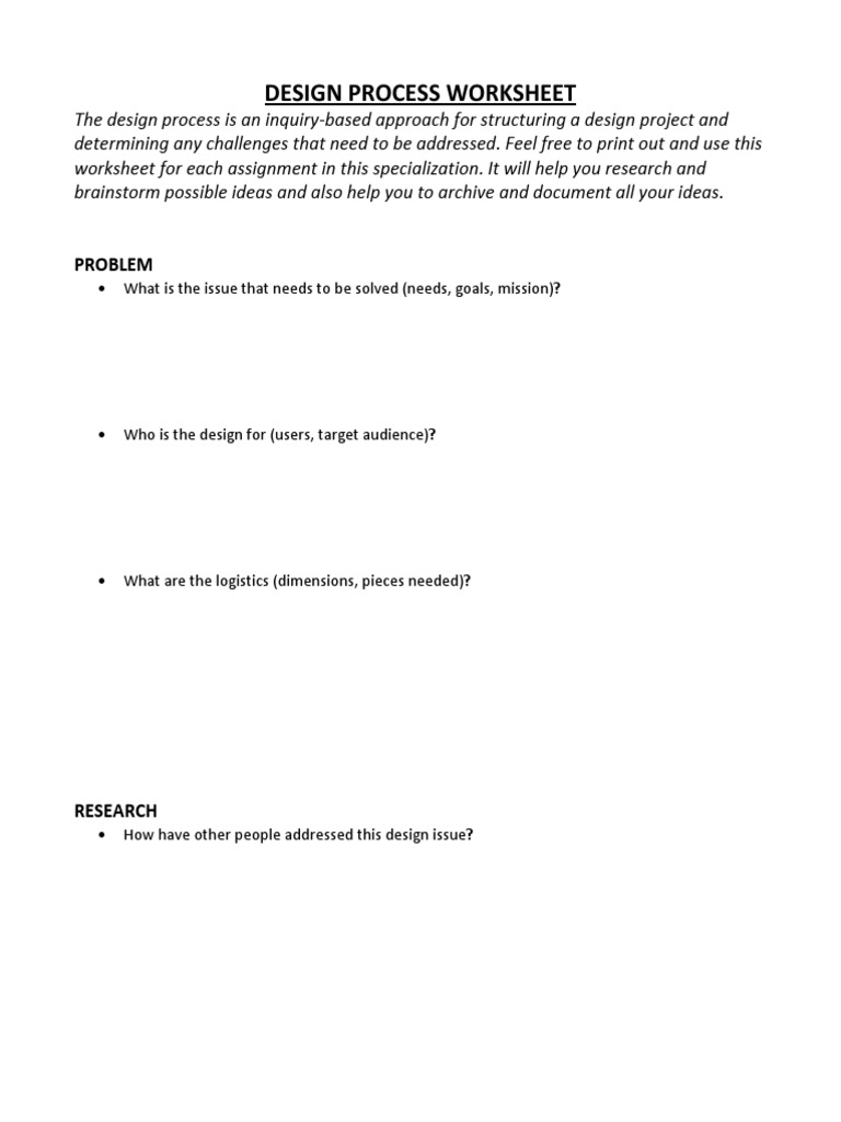 Design Process Worksheet PDF | PDF | Brainstorming | Design