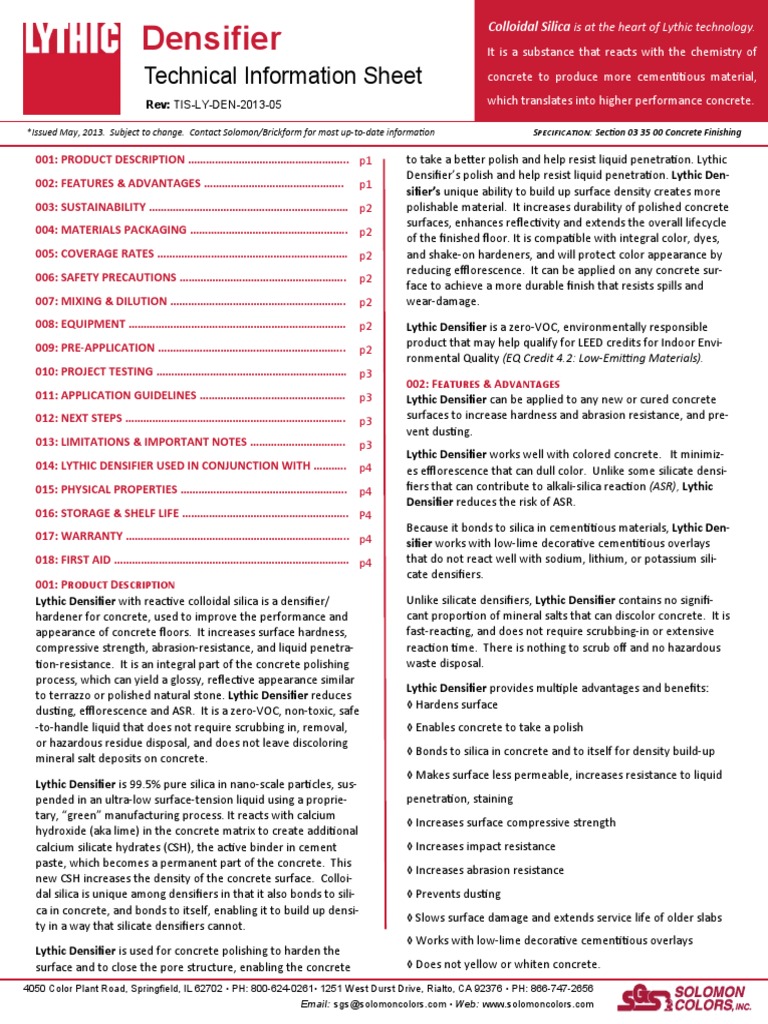 Lythic - Densifier - Hoja Tecnica | PDF | Silicon Dioxide | Concrete