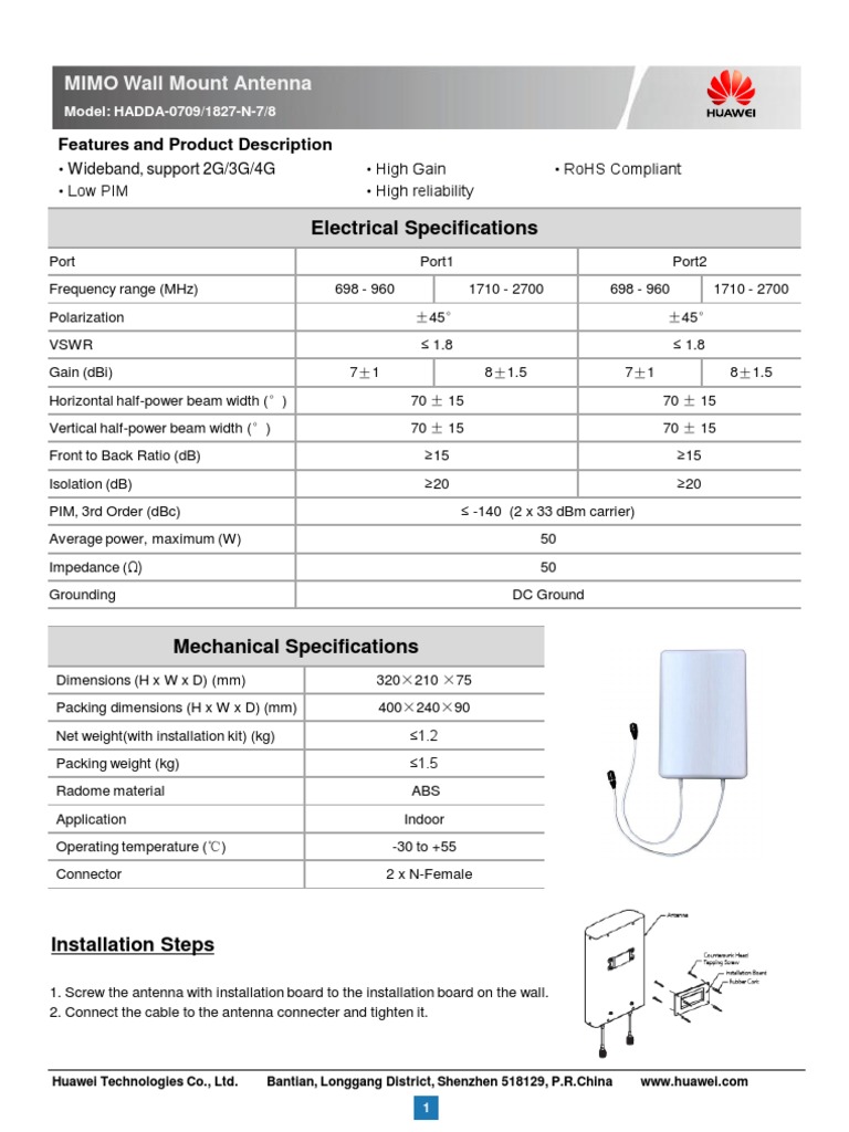 MIMO Indoor Wall Antenna Installation Guide | PDF | Antenna (Radio ...