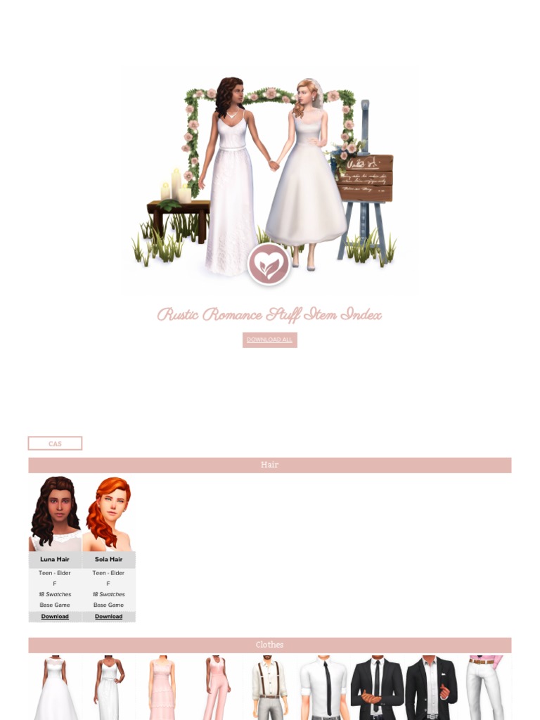 PTS - Rustic Romance Stuff Pack - Item Index | PDF | Clothing | Softlines (Retail)