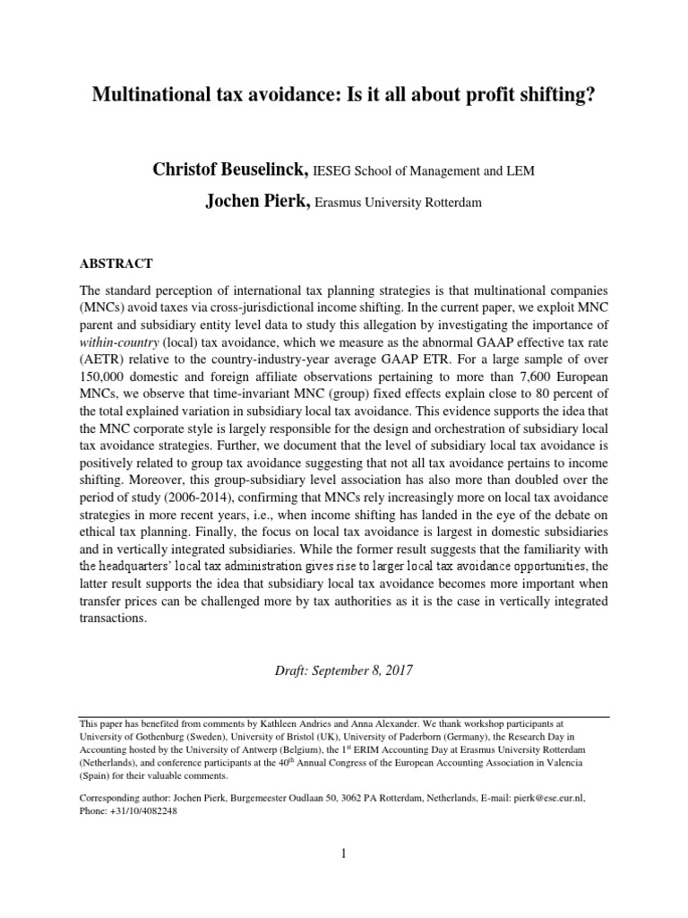 Multinational Tax Avoidance: Is It All About Profit Shifting? | PDF ...