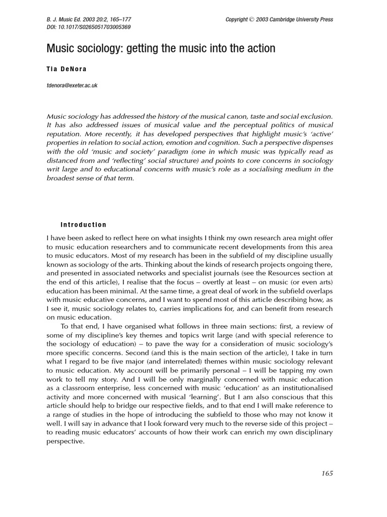 DeNORA Music Sociology Getting The Music Into The Action | PDF ...