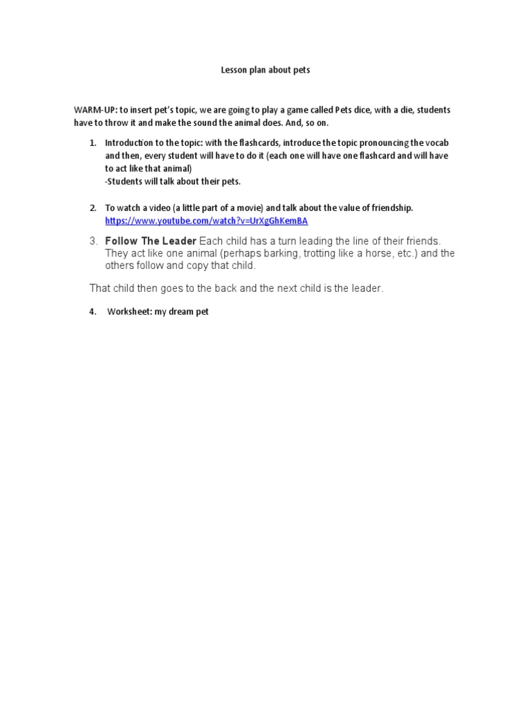 Lesson Plan About Pets | PDF