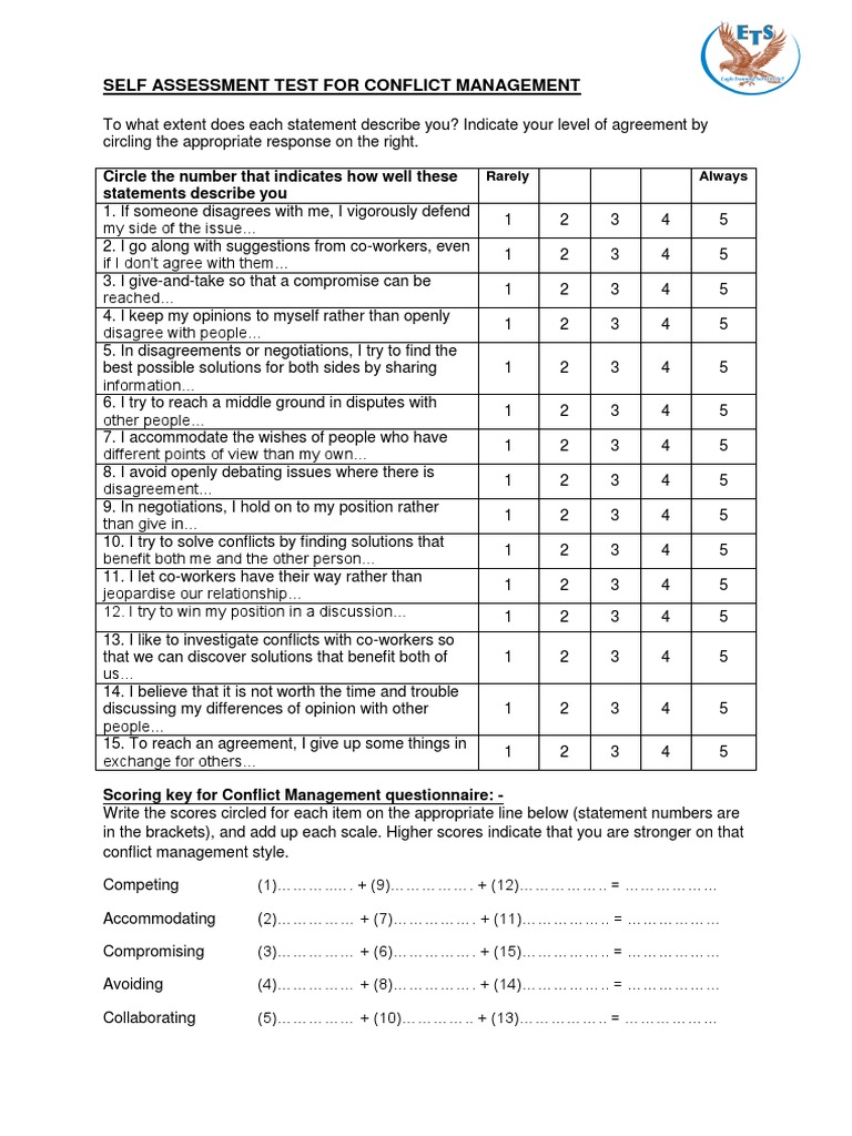 2.1 Day 5 Session 5.2 Self Assessment Test For Conflict Management ...