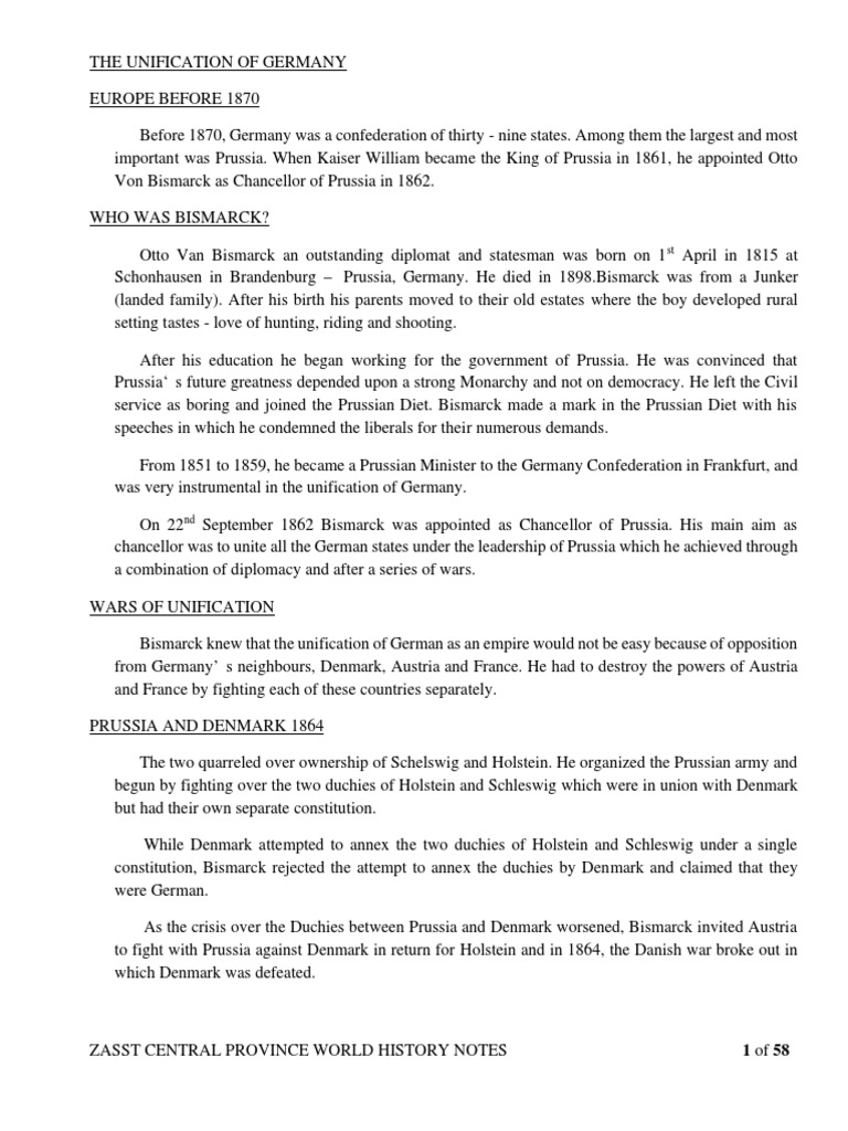 ZASST European History Notes 2011 | PDF | Otto Von Bismarck | Kingdom ...