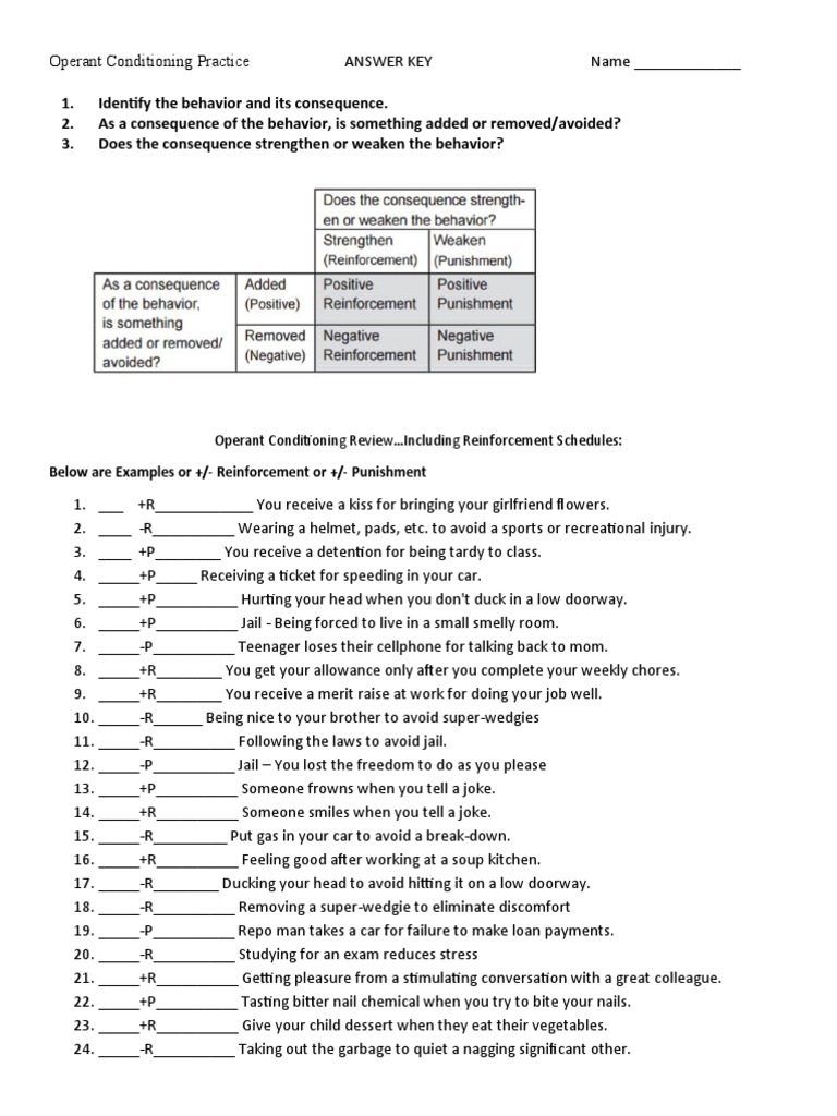 Operant Conditioning Practice Answer Key | PDF | Reinforcement Operant Conditioning Practice Answer Key | PDF | Reinforcement