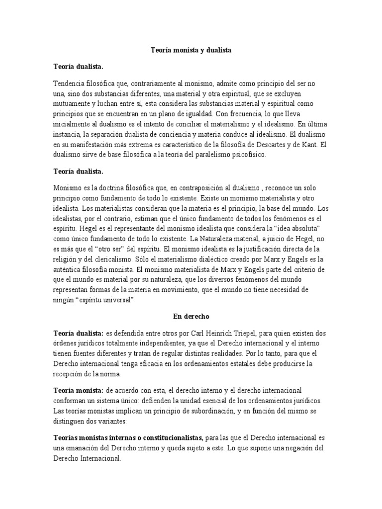 Teoría dualista vs monista | PDF | Monismo | Dualismo