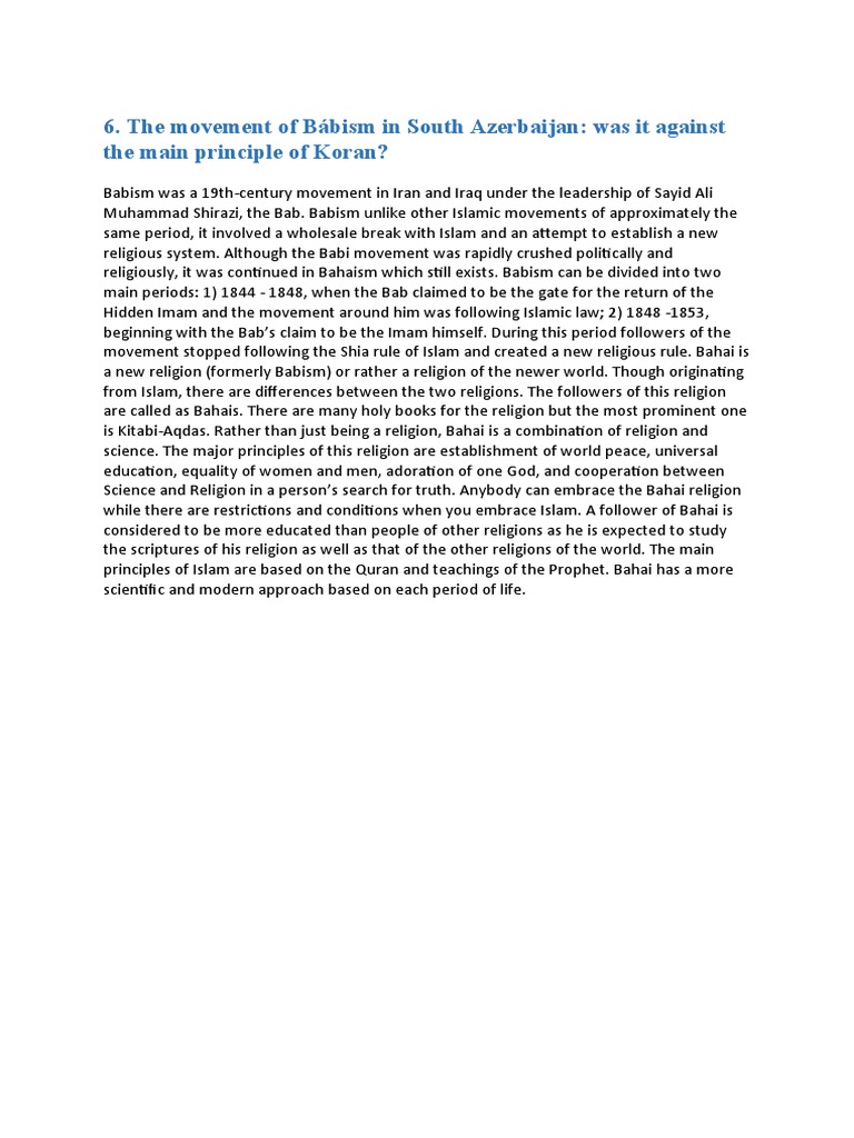 The Movement of Bábism in South Azerbaijan: Was It Against The Main ...