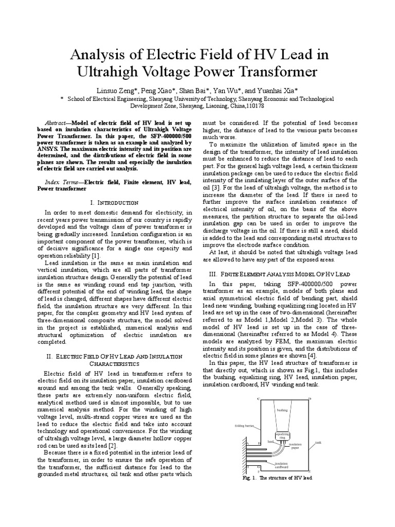Electric Field Analysis of HV Leads | PDF | Transformer | Insulator ...