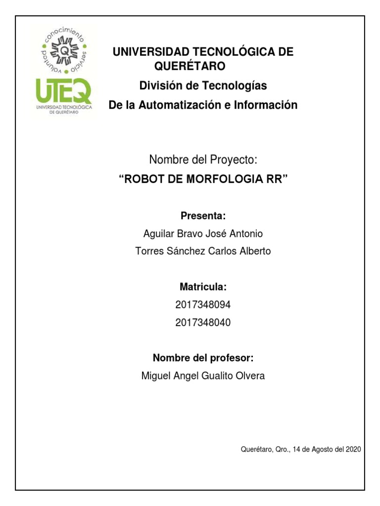 Reporte Proyecto Robot RR PDF | PDF | Robot | Robótica