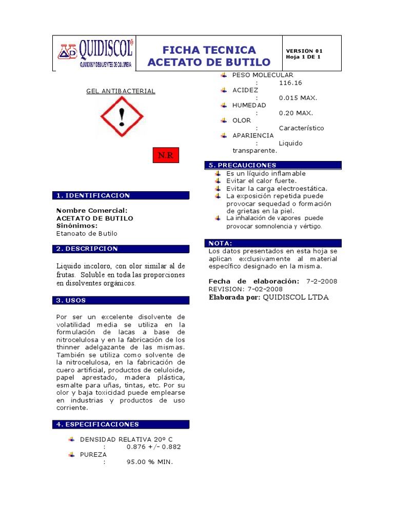 F.T. Acetato de Butilo | PDF | Acetato | Solvente