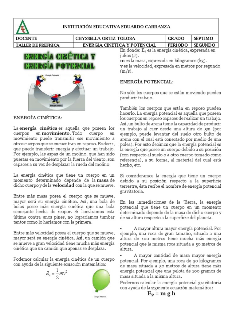 Energía Cinética y Energía Potencial PDF | PDF | Energía cinética | Calor
