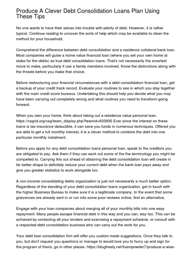 Create A Wise Consolidating Debts Plan by Using These Suggestionsiqvru ...