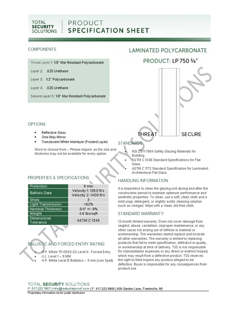 TSS Spec Sheet LP 750 | PDF | Mirror | Building Engineering