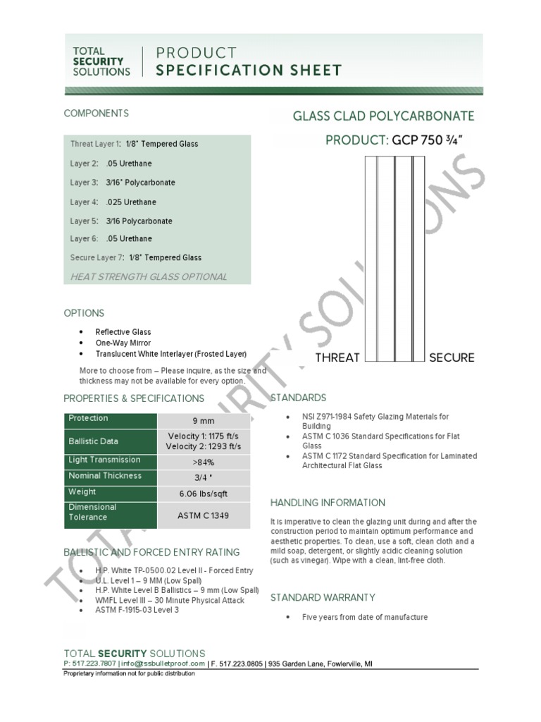 Tss Spec Sheet GCP 750 | PDF | Glass Engineering And Science | Building ...