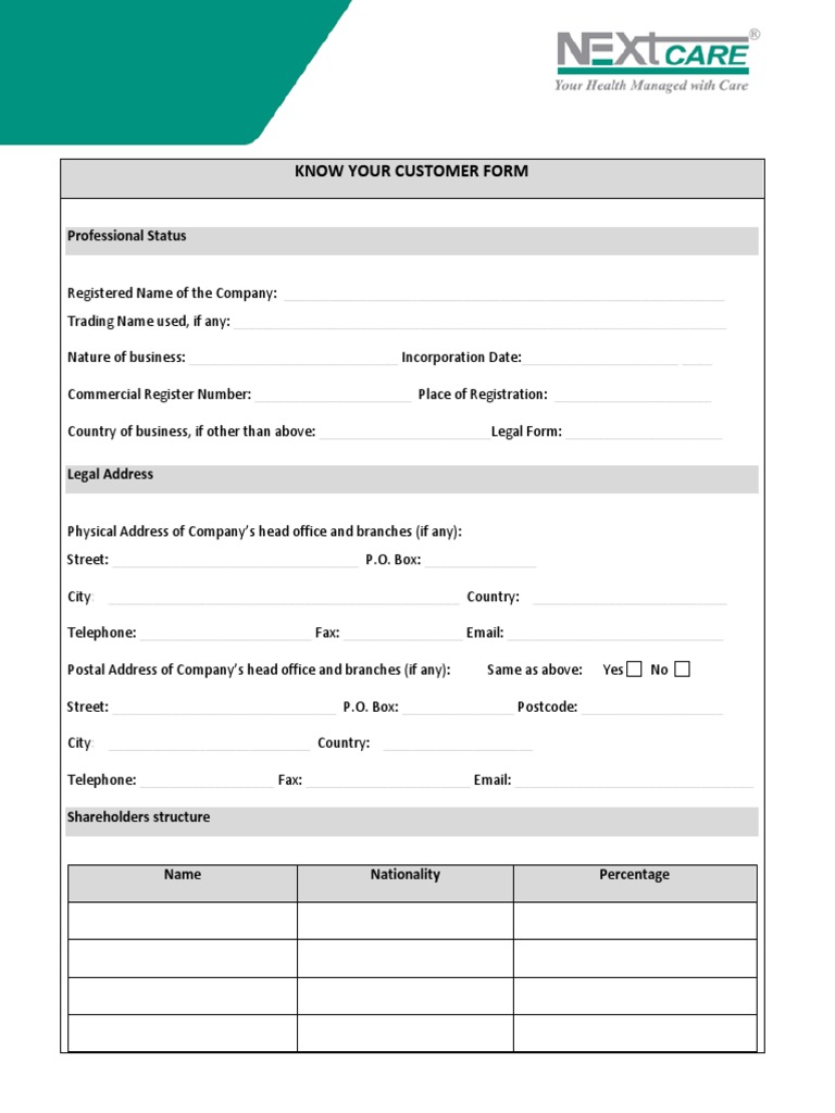 Know Your Customer Form: Professional Status | PDF | Signature ...
