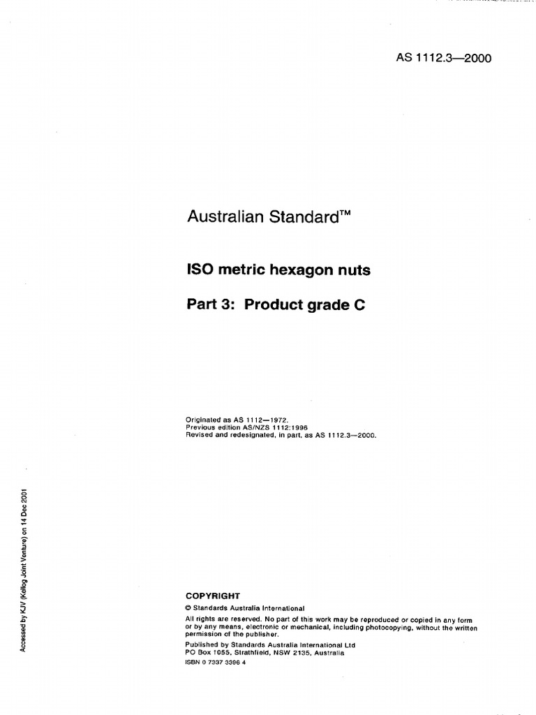 AS 1112.3 Metric Nuts PDF | PDF