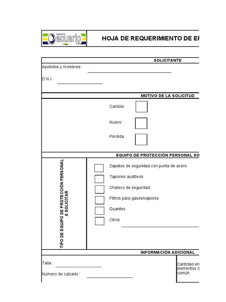 Hoja de Requerimiento de EPP | PDF