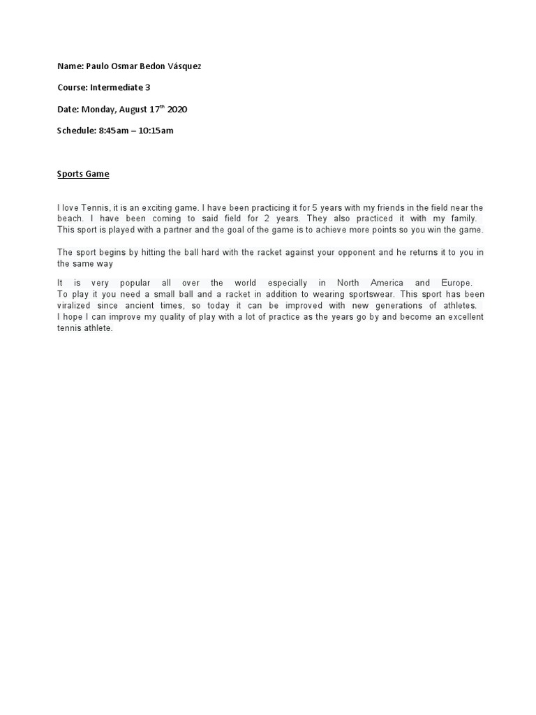 Writing - Sports Game | PDF | Sports & Recreation