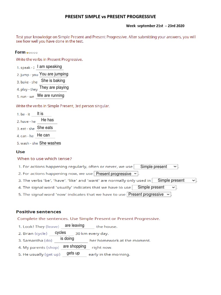 Simple Present vs Present Progressive | PDF