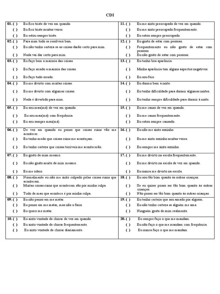 Inventário de Depressão Infantil - CDI | PDF