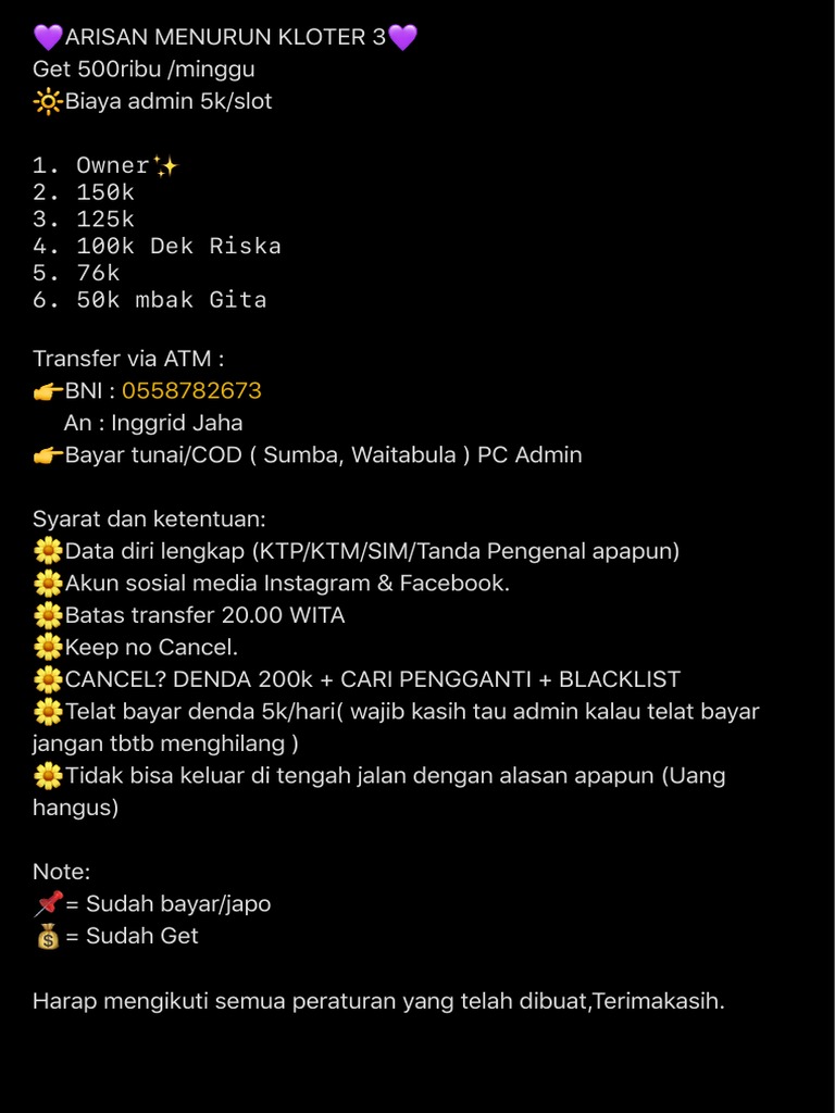 Membuat Contoh List Arisan Online | PDF