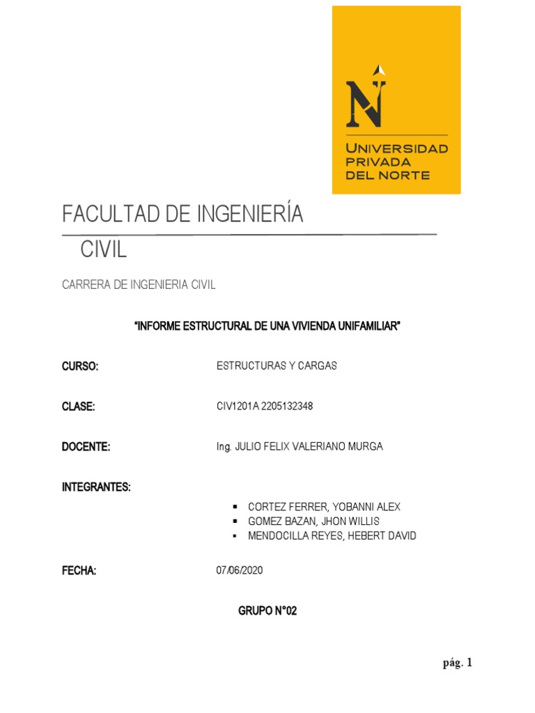 Informe Estructural de Una Vivienda Unifamiliar - T1 | PDF | Fundación ...